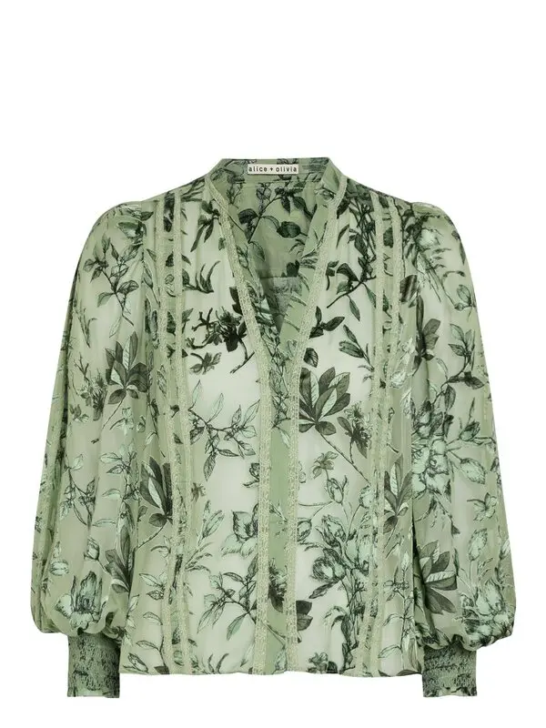 Alice + Olivia Arlette Devoré Chiffon Blouse - Green