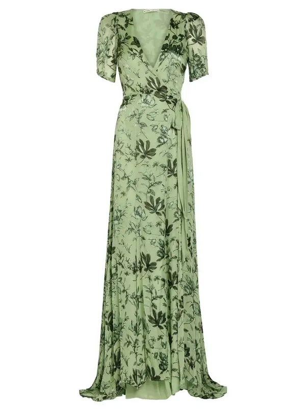 Alice + Olivia Tiana Devoré Chiffon Maxi Wrap Dress - Green