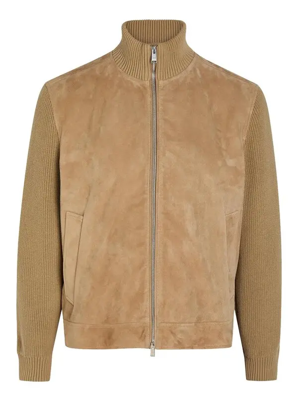 BOSS Suede Knit Jacket - Khaki