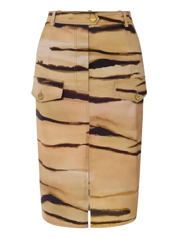 Elisabetta Franchi Tiger Print Safari Midi Skirt - Neutrals