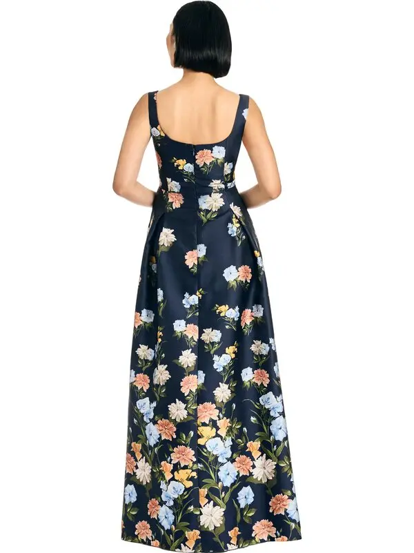 Sachin & Babi Aurora Printed Mikado Gown - Wildflower Kaleidoscope