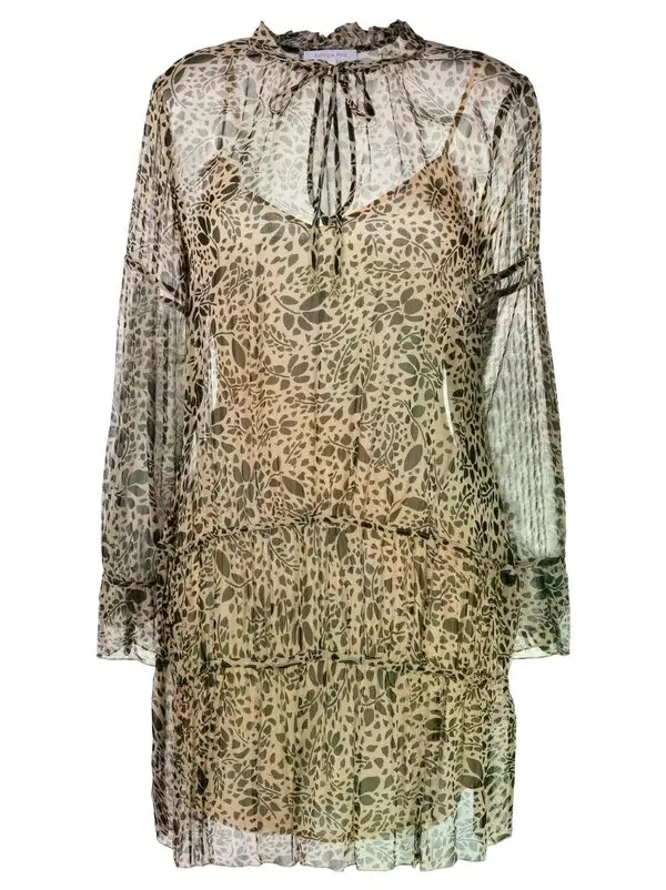 Patrizia Pepe Graphic-print Long-sleeve Dress - Neutrals