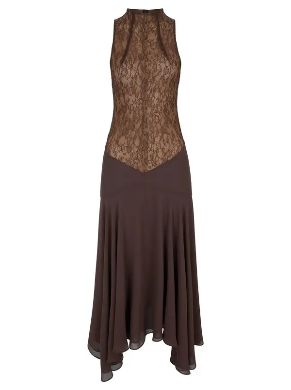 DE LA VALI Chandra Lace Midi Dress - Brown