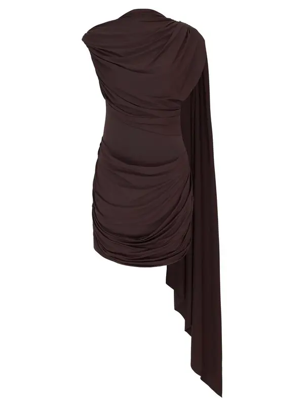 DE LA VALI Elara Jersey Mini Dress - Brown