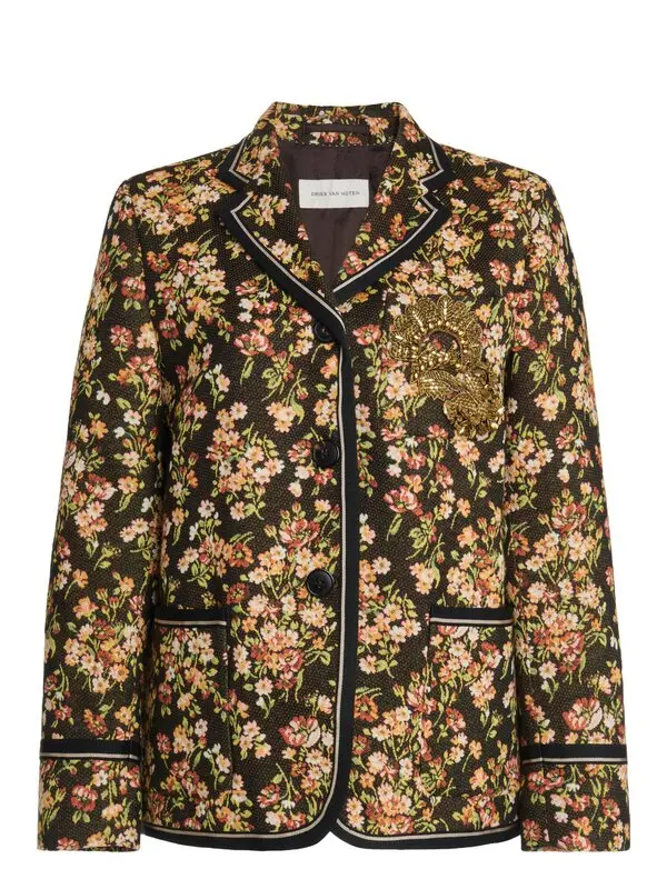 Dries Van Noten Brea Embroidered Cotton-blend Blazer - Brown
