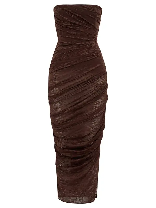 Alex Perry Leopard Lace Tucked Midi Dress - Brown