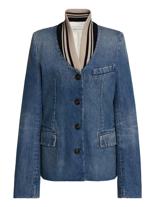 Dries Van Noten Britt Contrast Collar Jacket - Blue