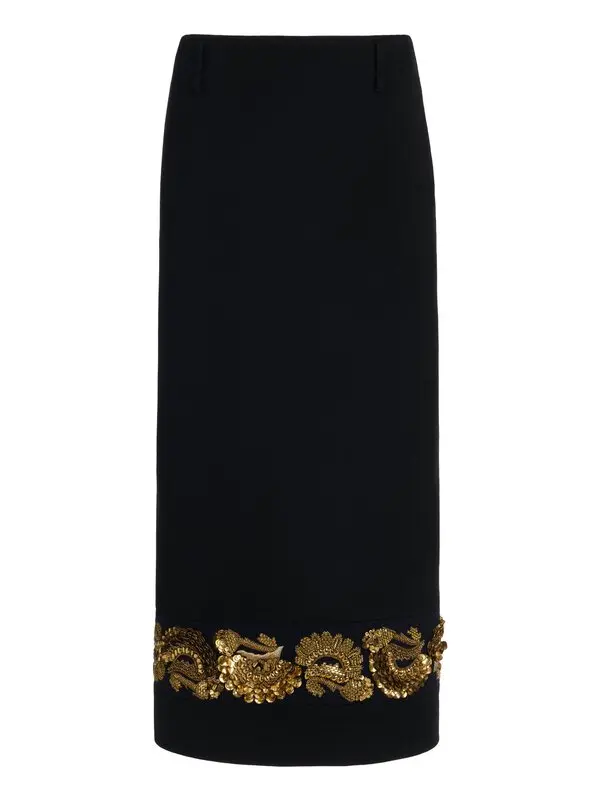 Dries Van Noten Sentista Embellished Wool-blend Midi Skirt - Black