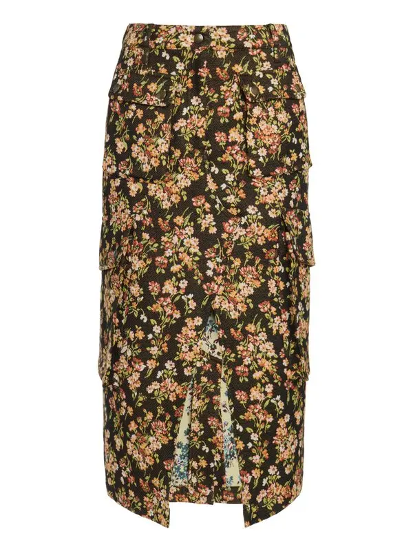 Dries Van Noten Sersy Floral Cargo Cotton-blend Midi Skirt - Brown