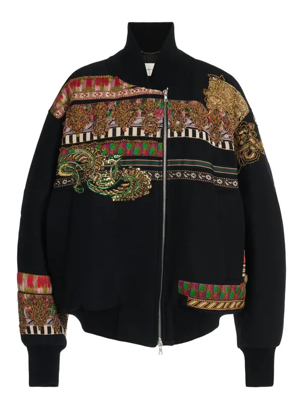 Dries Van Noten Valdi Embellished Wool-blend Bomber Jacket - Black