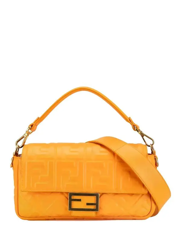 Fendi Zucca Embossed Leather Baguette Satchel - Orange