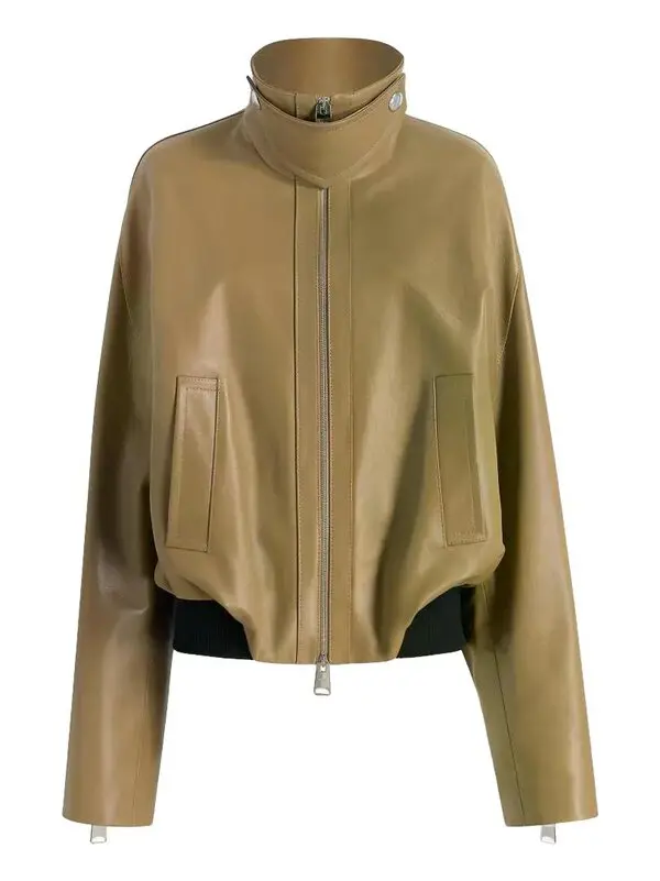 Khaite Hamett Nappa Leather Bomber Jacket - Neutrals