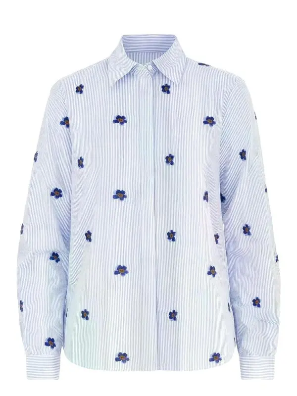I BLUES Floral Striped Shirt - Blue