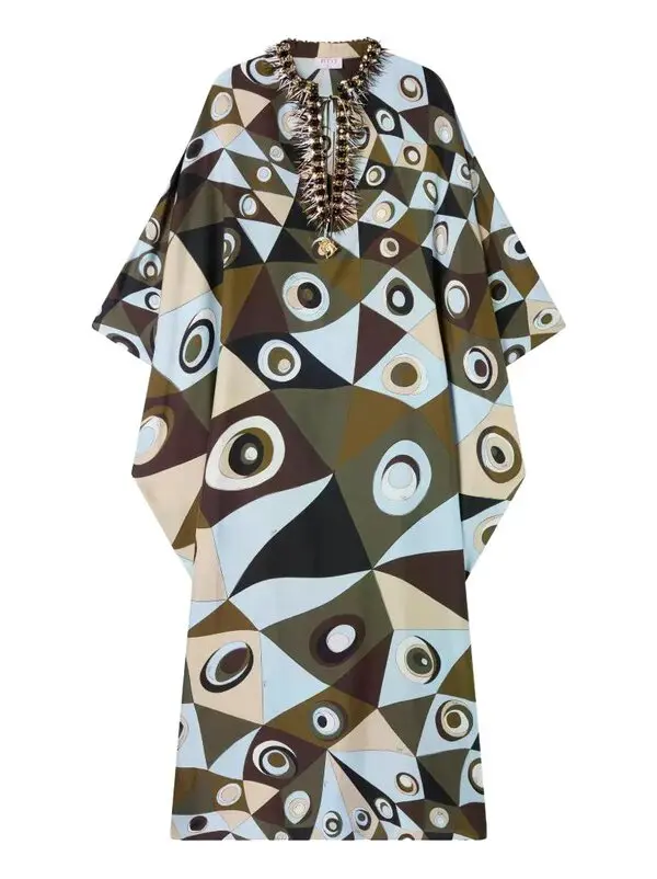 Emilio Pucci Occhi-print Silk Kaftan With Embroidery - Green