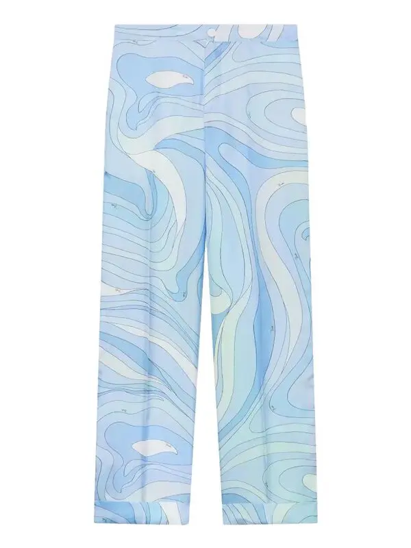 Emilio Pucci Marmo-print Silk Twill Pants - Blue