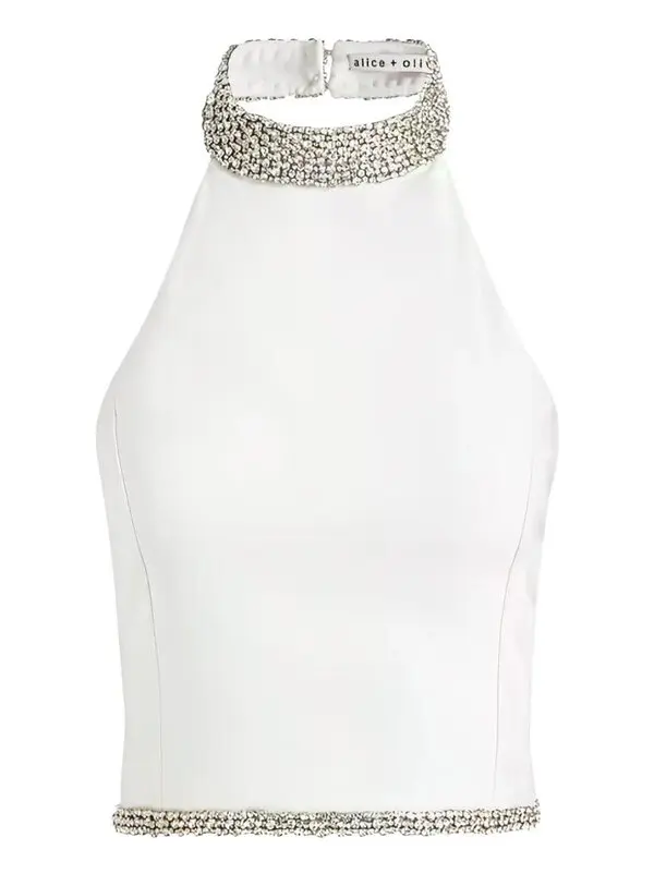 Alice + Olivia Embellished Halterneck Top - White