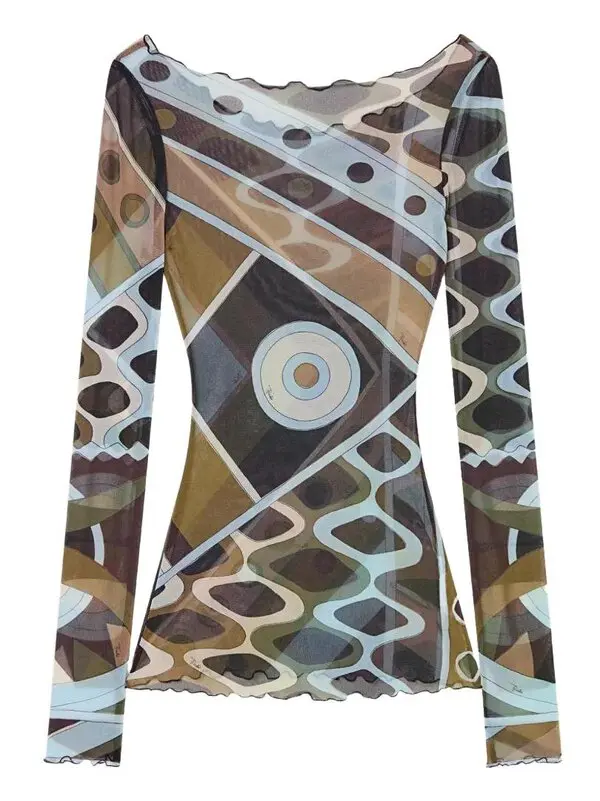 Emilio Pucci Vivara-print Tulle Top - Brown