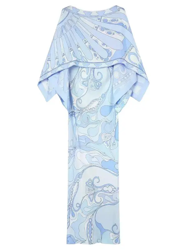 Emilio Pucci Orchidee And Soleil-print Silk Dress With Cape - Blue