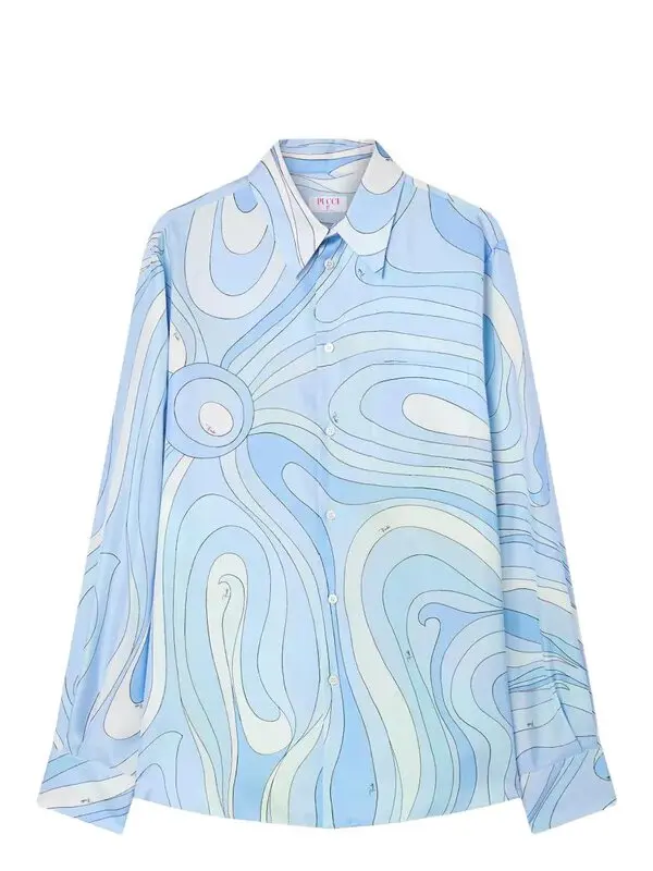 Emilio Pucci Marmo-print Oversized Silk Shirt - Blue