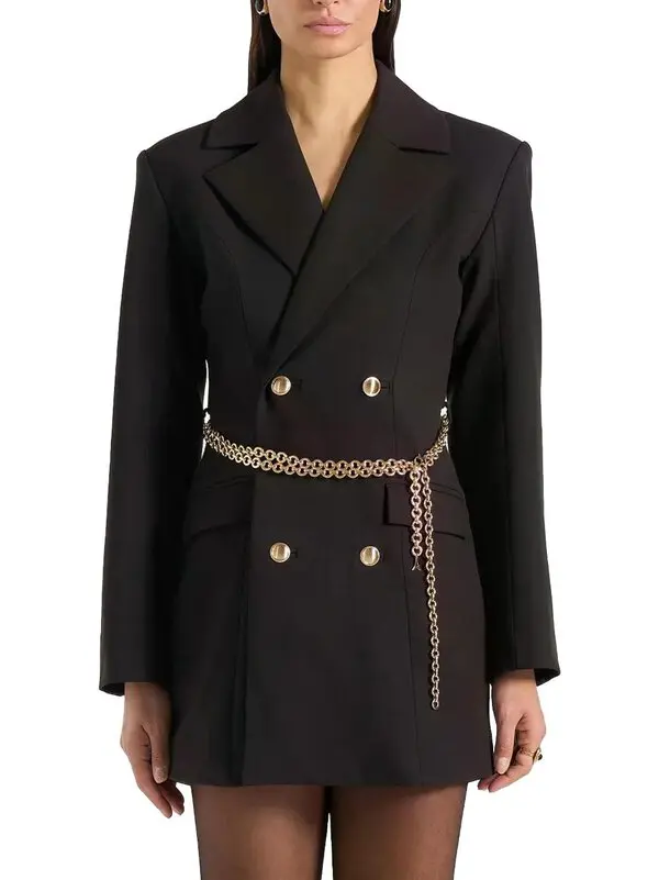 Manière De Voir Double Breasted Blazer Dress With Detachable Chain Belt - Black