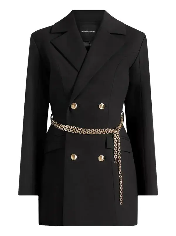 Manière De Voir Double Breasted Blazer Dress With Detachable Chain Belt - Black