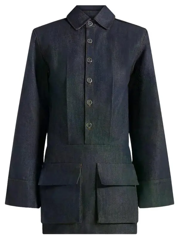 Manière De Voir Laure Shoulder-pads Denim Mini Dress - Blue