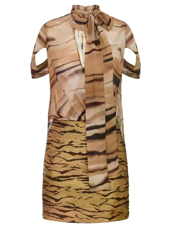 Elisabetta Franchi Tiger-print V-neck Dress - Neutrals