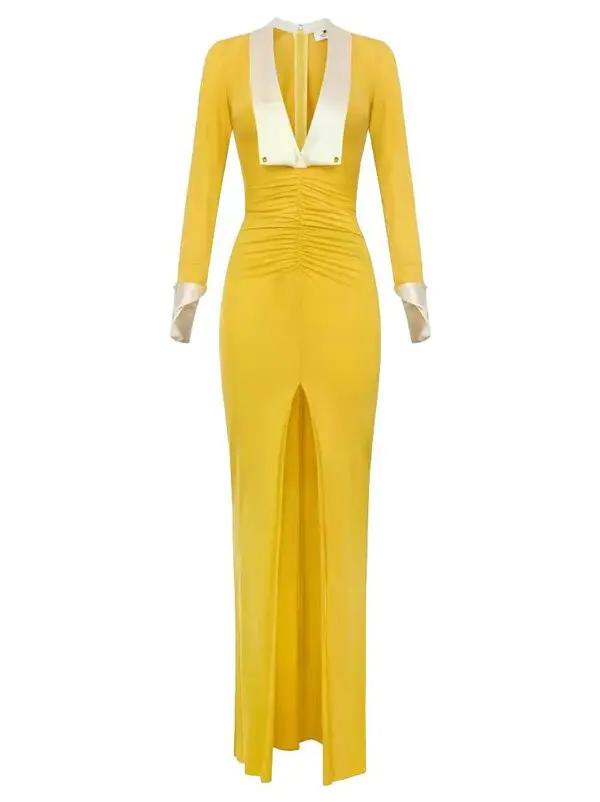 Elisabetta Franchi Wide-lapel Slim-fit Maxi Dress - Yellow