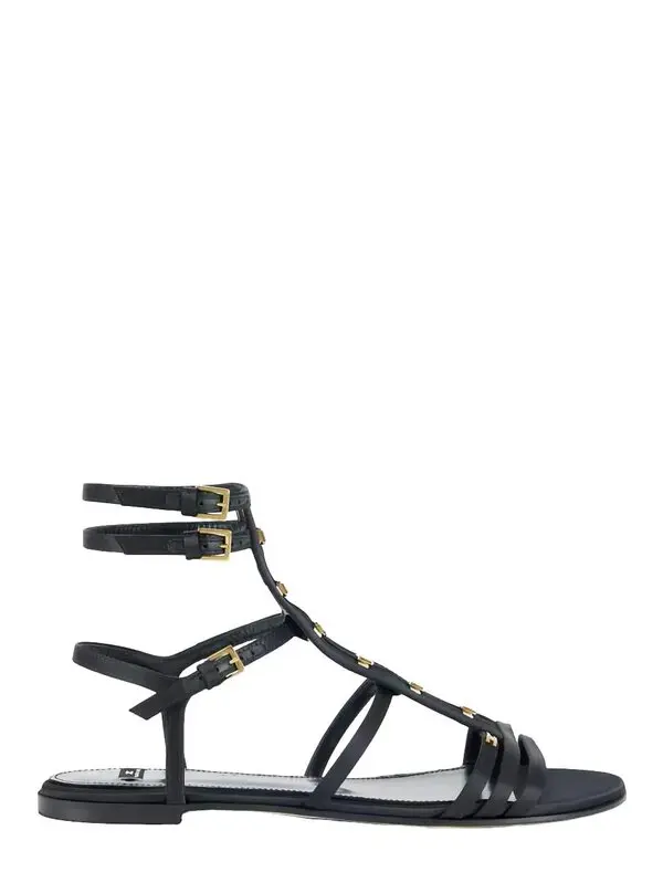 Elisabetta Franchi Leather Strap Flat Sandals - Black