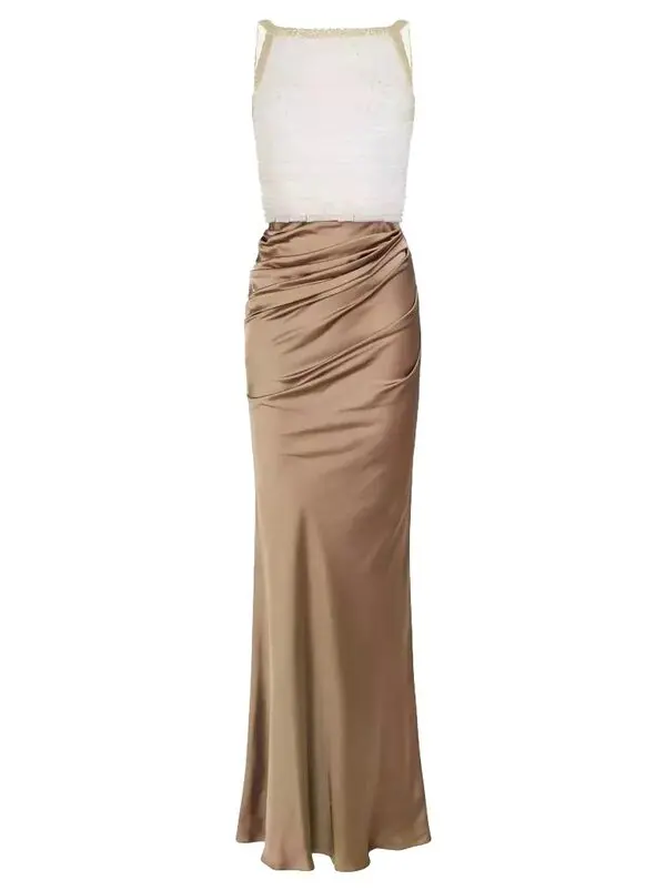 Elisabetta Franchi Ruffled Draped Maxi Dress - Neutrals