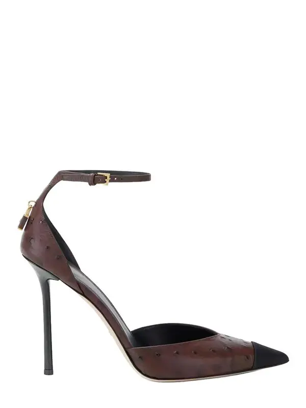 Elisabetta Franchi Ostrich Texture Jeweled Pumps - Brown