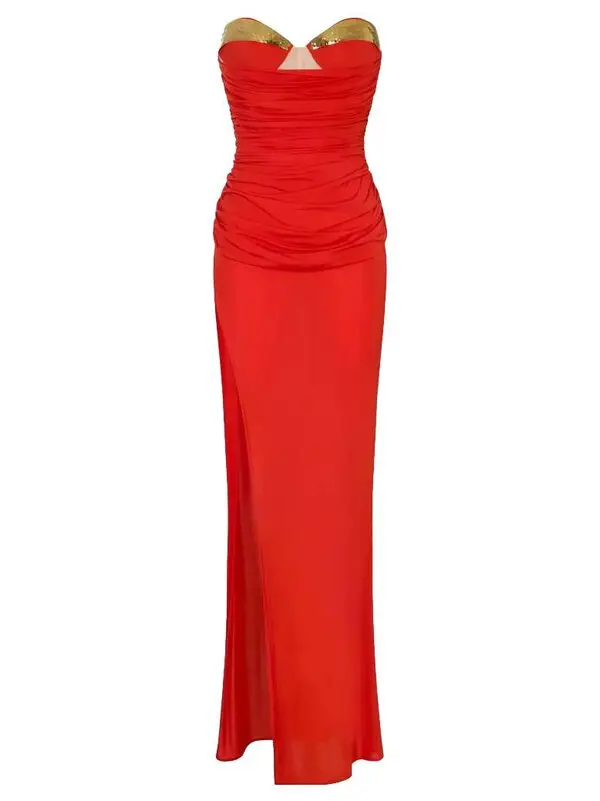 Elisabetta Franchi Draped Metal-cups Maxi Dress - Red