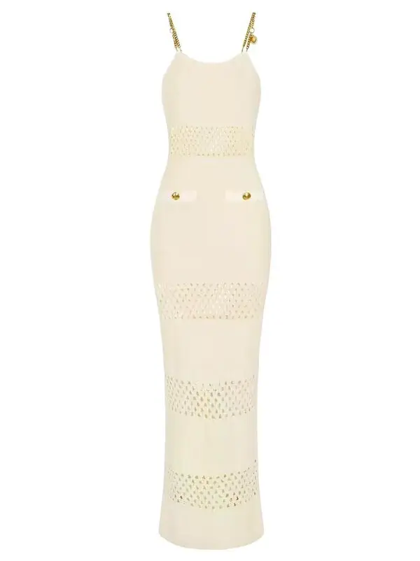 Elisabetta Franchi Cut-out Chain Bouclé Maxi Dress - Neutrals