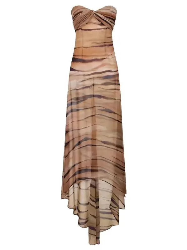 Elisabetta Franchi Strapless Tiger-print Maxi Dress - Neutrals