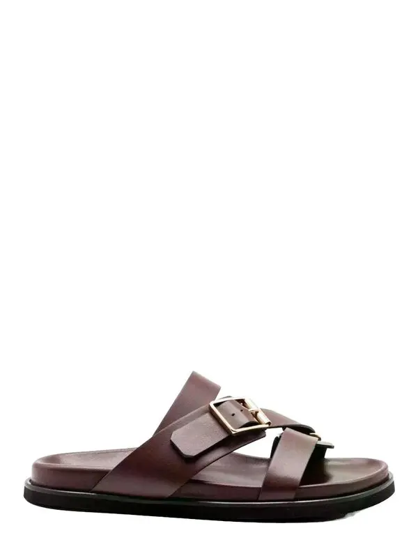 DONNARÌ Double Strap Buckle Leather Sandals - Brown