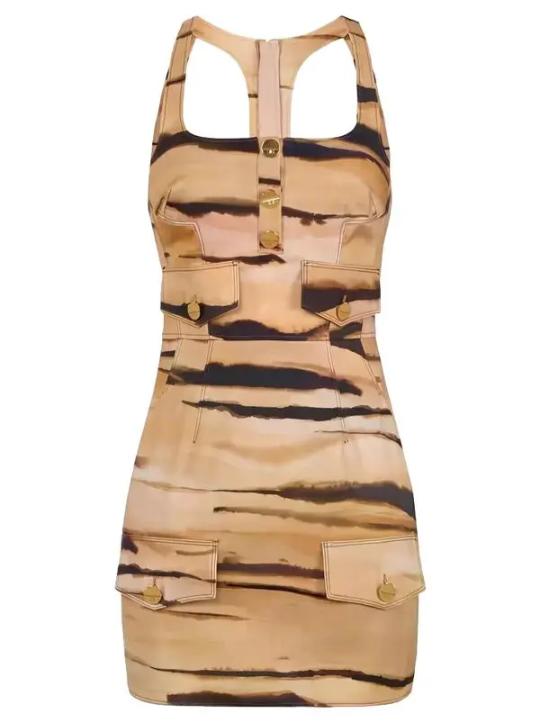 Elisabetta Franchi Tiger-print Mini Dress - Neutrals