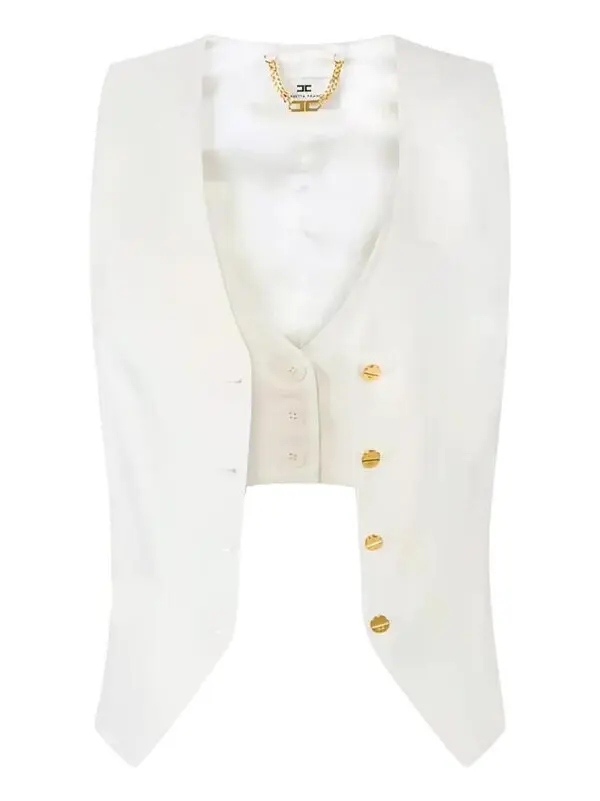 Elisabetta Franchi Asymmetric Waistcoat With Golden Metal Button Details - Neutrals