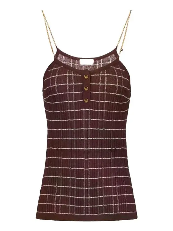 Elisabetta Franchi Metal Chain Striped Knitted Tank Top - Brown