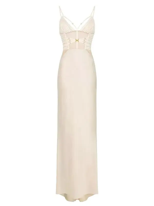 Elisabetta Franchi Tulle-inserts Maxi Dress - Neutrals