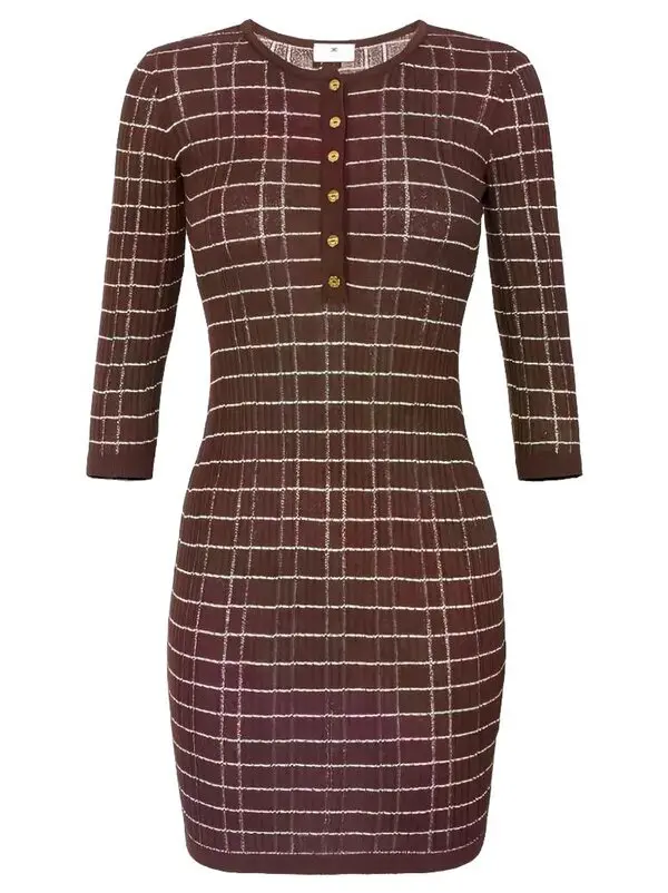 Elisabetta Franchi Striped Button Mini Dress - Brown