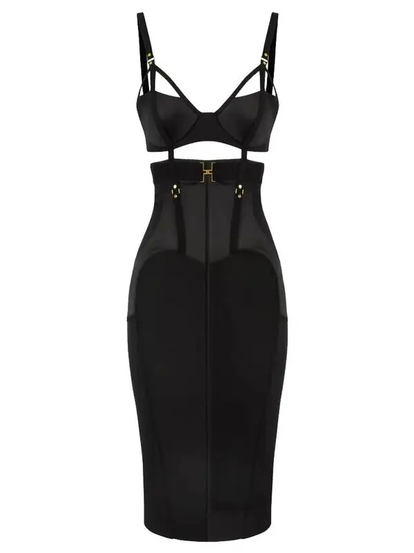 Elisabetta Franchi Satin Bustier Midi Dress - Black