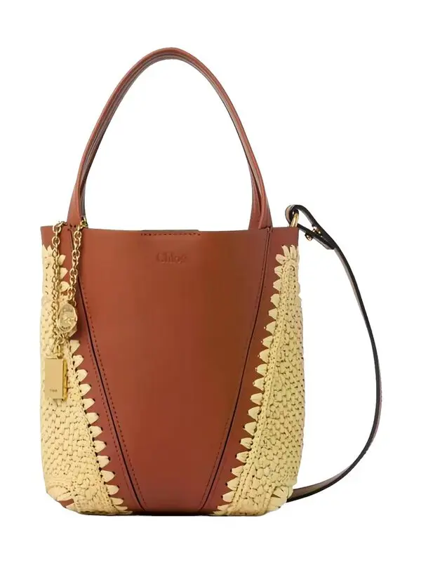 Chloé Small Spin Woven-paneled Bucket Bag With Charm Detail - Brown