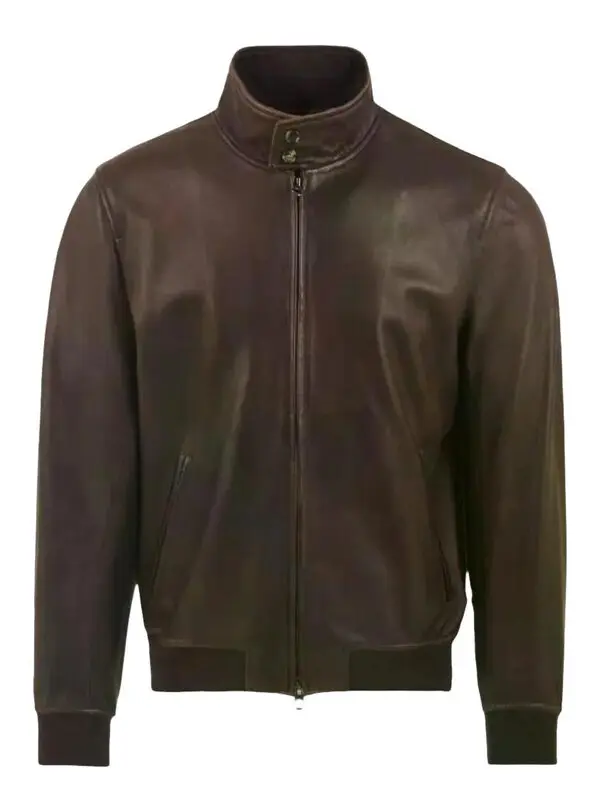 STEWART Long-sleeved Leather Jacket - Brown