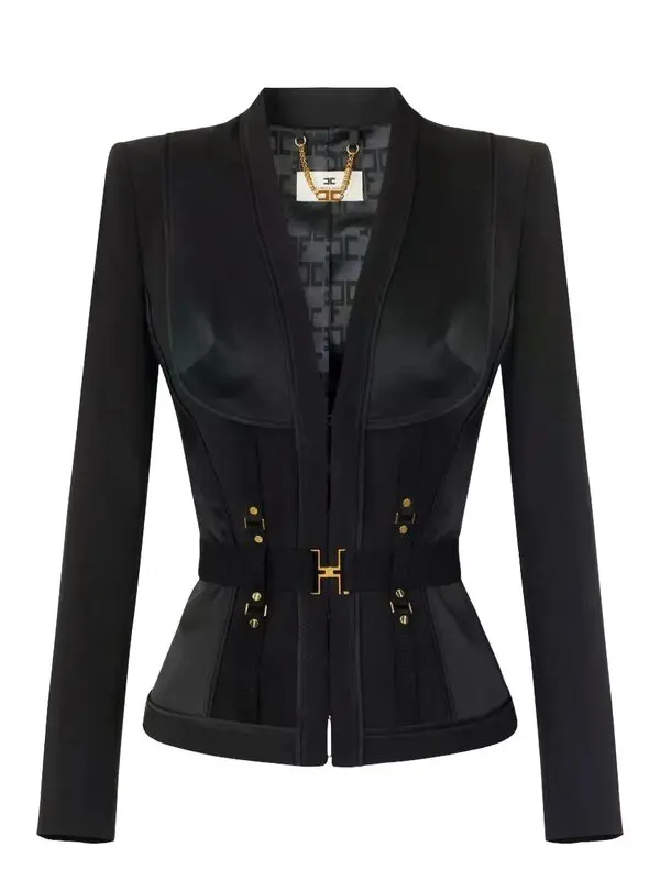 Elisabetta Franchi Lightweight Crêpe And Satin Bustier Jacket - Black