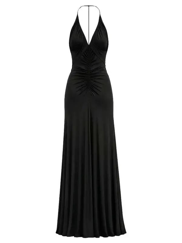 SELF-PORTRAIT Gathered-detail Jersey Maxi Dress - Black