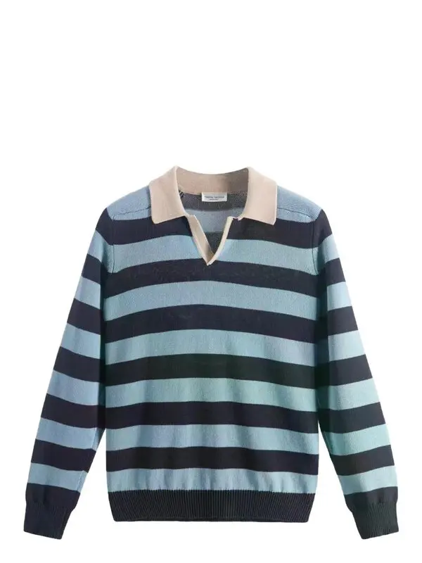 ROBERTO COLLINA Polo-collar Striped Sweater - Blue
