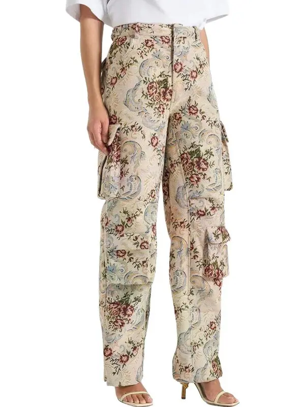 Manière De Voir Jacquard Floral Cargo Trousers - Neutrals