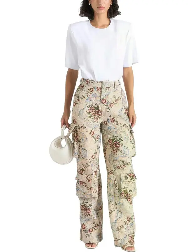 Manière De Voir Emilie Satin High Waisted Cargo Pants - Neutrals