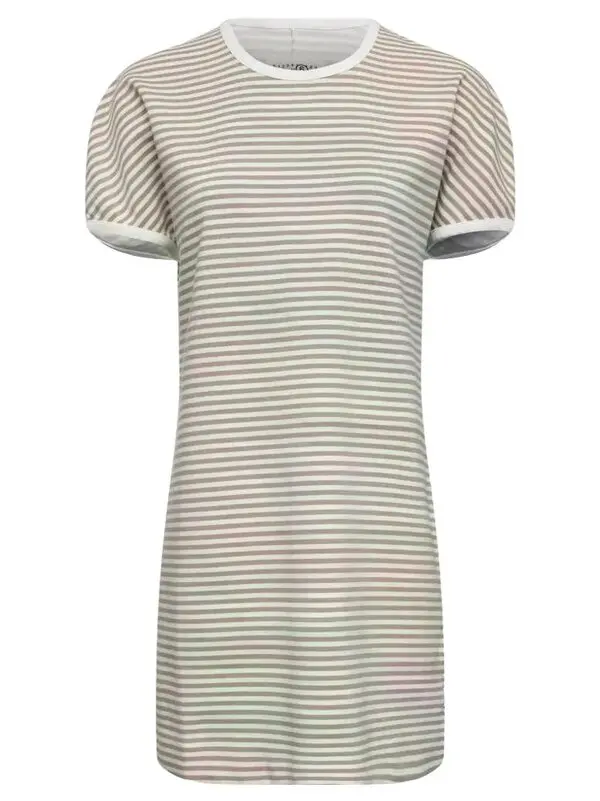 MAISON MARGIELA Striped Short-sleeve Mini Cotton Dress - Neutrals