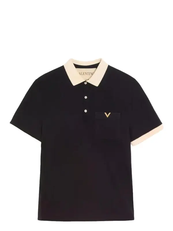 Valentino Garavani Cotton Piqué Polo With Vgold - Black